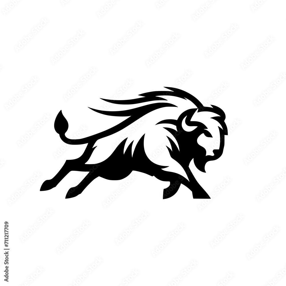 Professional Vector Logo Of A Charging Buffalo Powerful Symbol Of