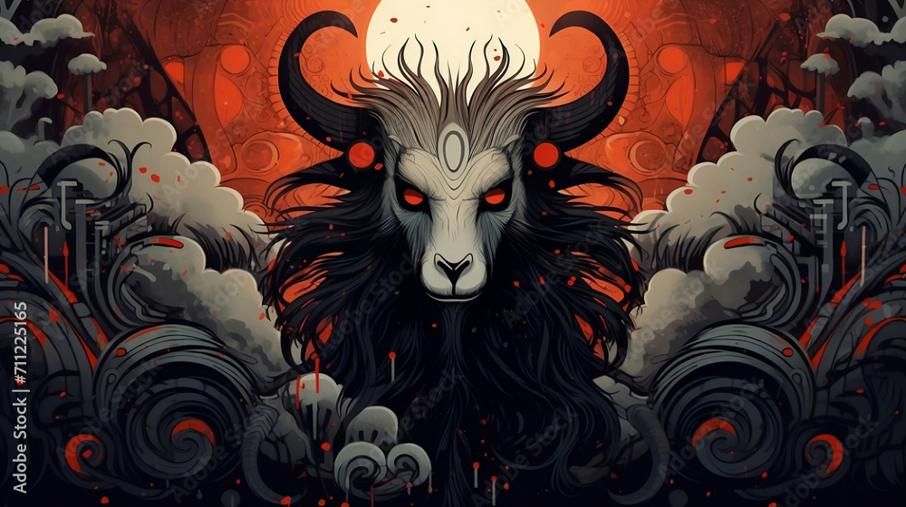 Mystical Goat-Like Creature Under a Red Moon - Perfect for Fantasy Book ...