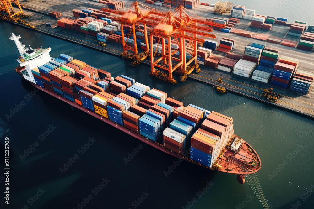 shipment, Aerial View of Busy Port with Cargo Ships, Freight Logistics ...