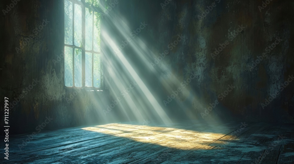Empty abandoned room with light shining from the window. Empty living ...