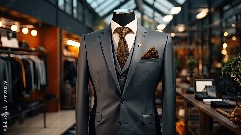 Classic Suit in a Clothing Store. Luxury banner for an expensive men's ...