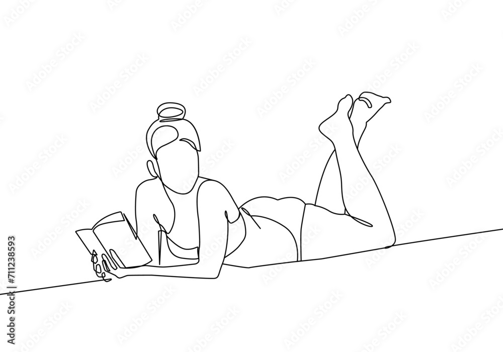 Girl on the Beach One Line Drawing. Woman Body Sketch Line Art. Woman ...