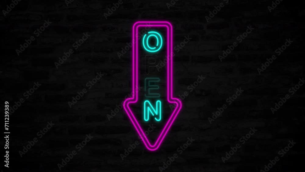 Flashing neon business OPEN sign, Neon open sign animation on texture ...