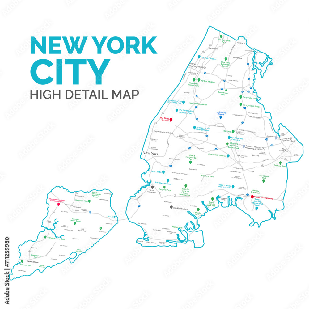 New York city High Quality and High detailed resolution map. detailed ...