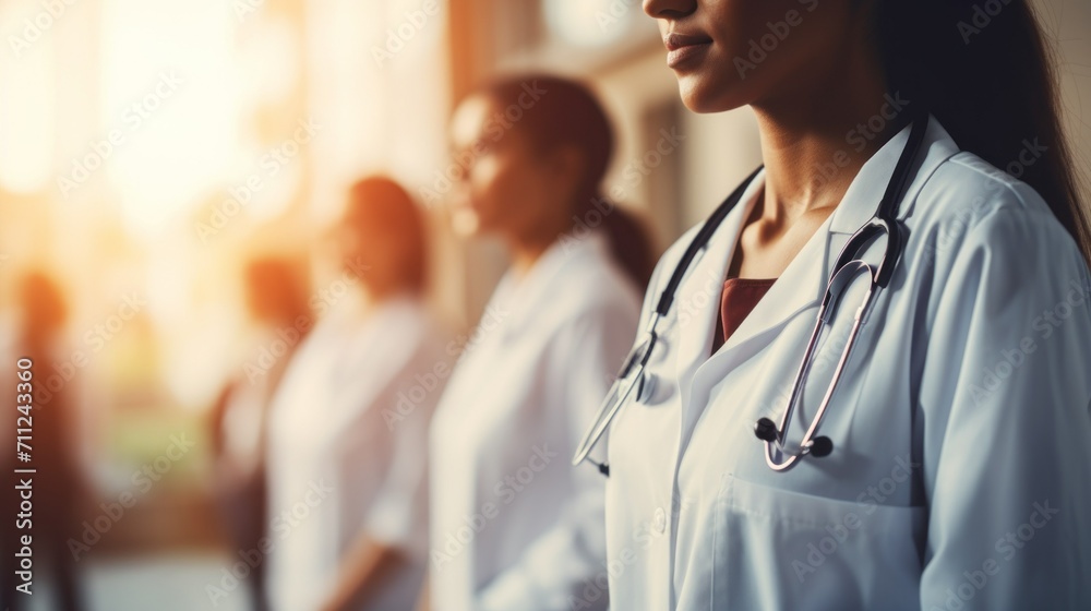Close-up cropped photo of female doctors wearing white medical gowns ...
