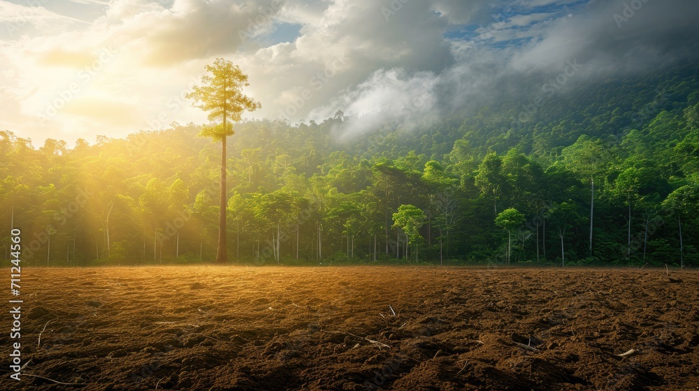 Environmental representation, lush forest transitioning into a dry ...