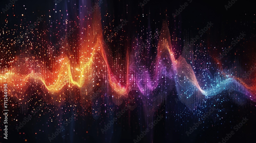 Visualization of music sound waves, colorful patterns against a black ...