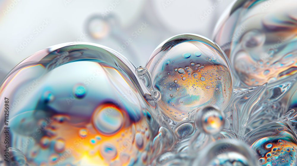 A stunning macro photograph capturing the delicate iridescence of soap ...
