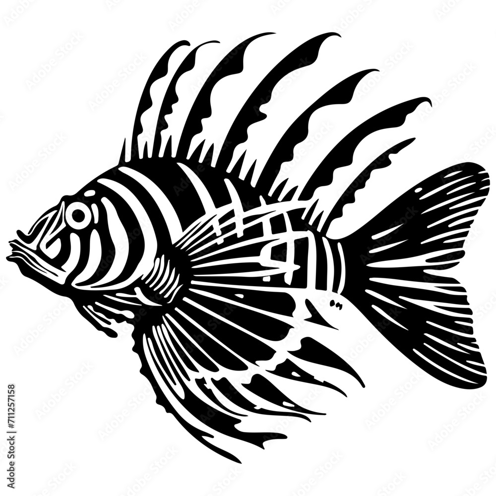 Lionfish black silhouette logo svg vector, Lionfish icon illustration ...