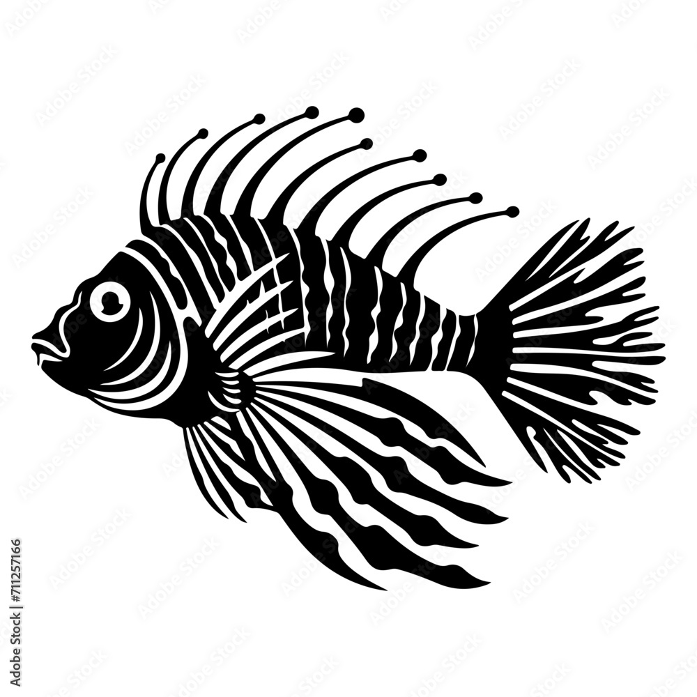 Lionfish black silhouette logo svg vector, Lionfish icon illustration ...