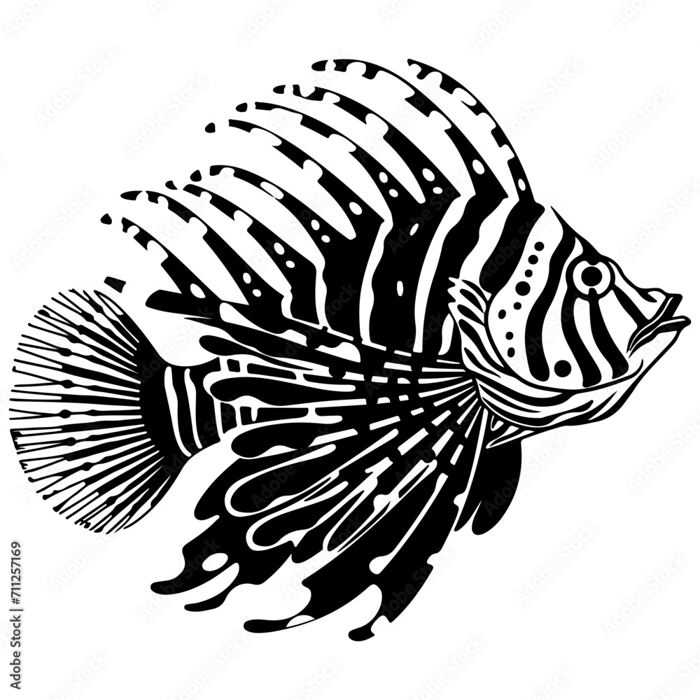 Lionfish black silhouette logo svg vector, Lionfish icon illustration ...