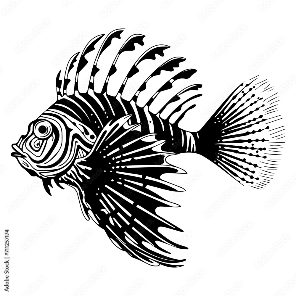 Lionfish black silhouette logo svg vector, Lionfish icon illustration ...