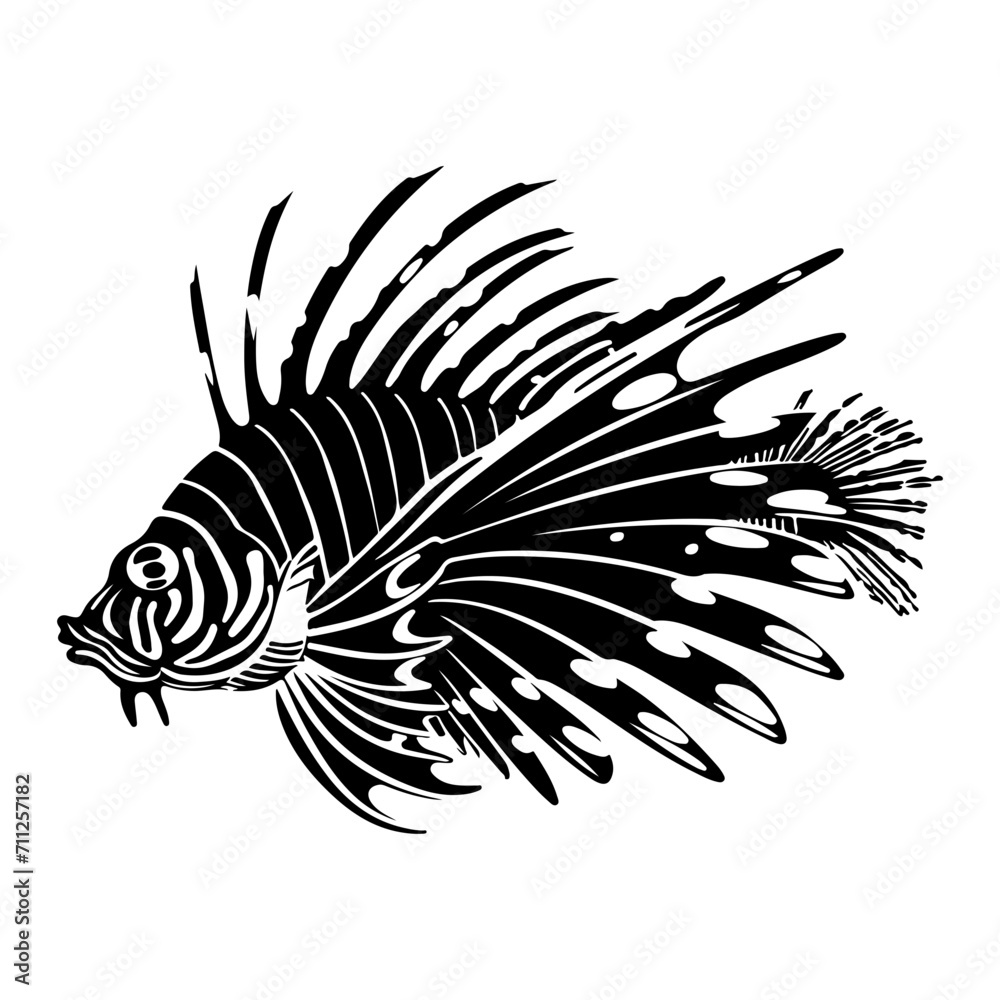 Lionfish black silhouette logo svg vector, Lionfish icon illustration ...
