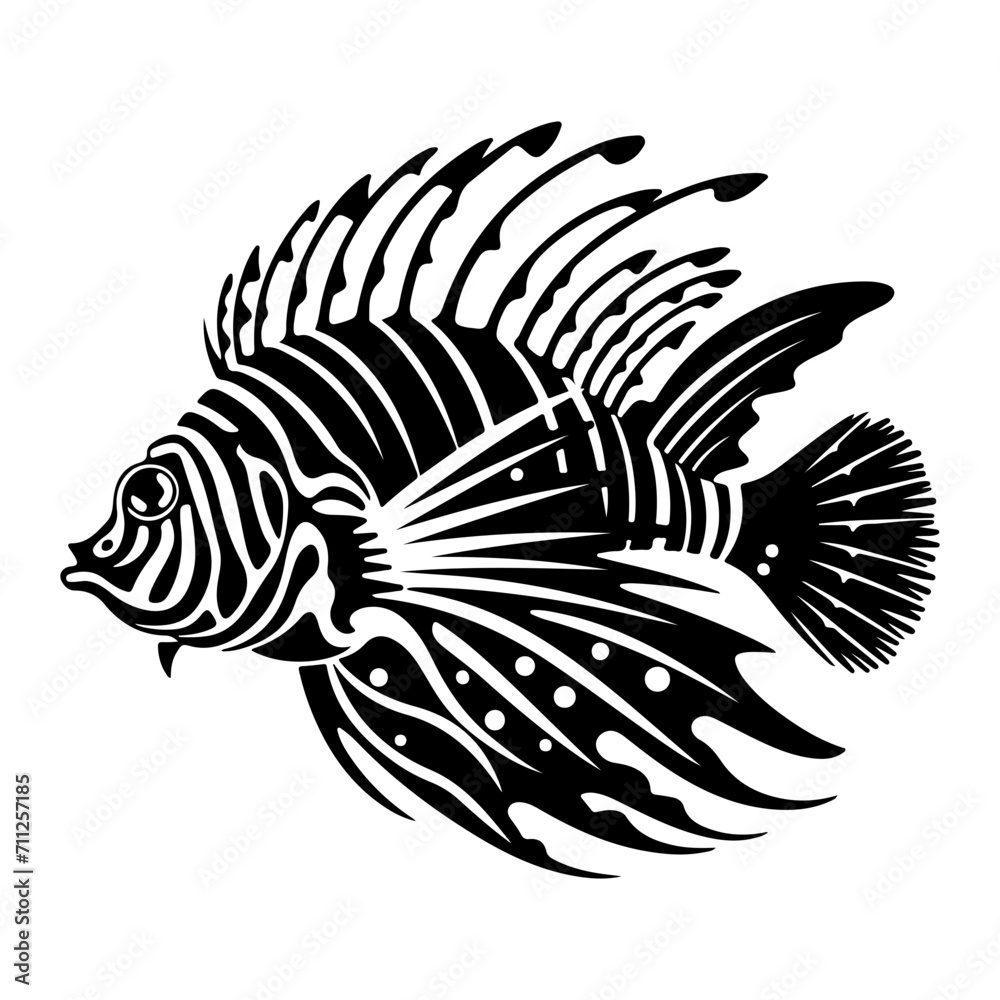 Lionfish black silhouette logo svg vector, Lionfish icon illustration ...