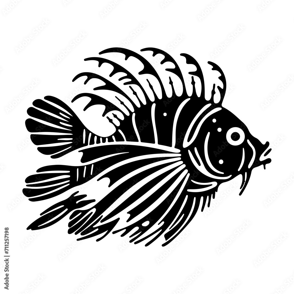 Lionfish black silhouette logo svg vector, Lionfish icon illustration ...