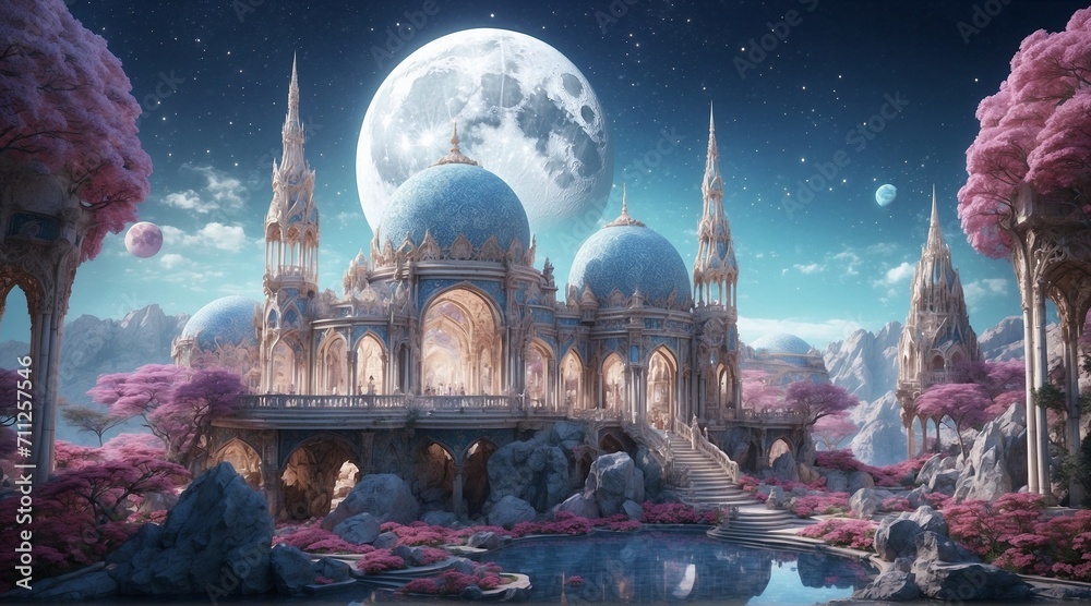 Foto de In a photograph saturated with intense hues, an opulent lunar ...