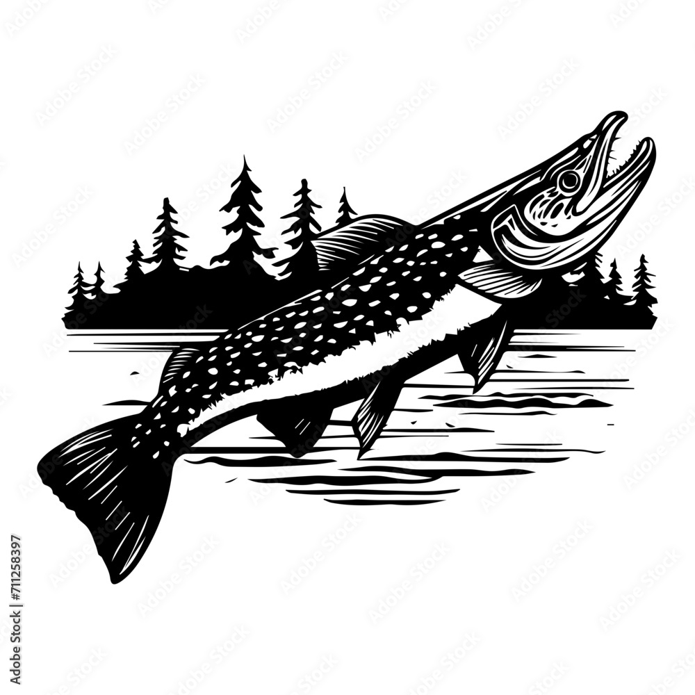 northern pike fish black silhouette logo svg vector, pike fish icon ...