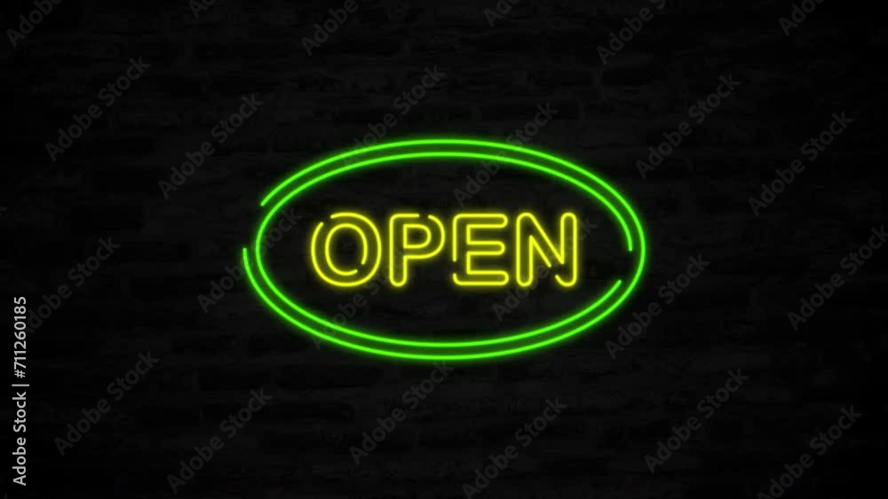 Flashing neon business OPEN sign, Neon open sign animation on texture ...