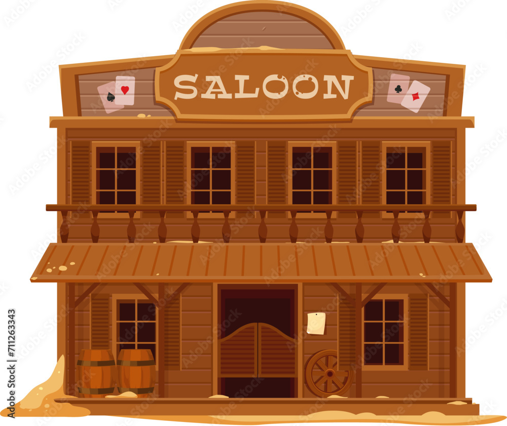 Wild West Western town saloon cartoon building, vector old american ...