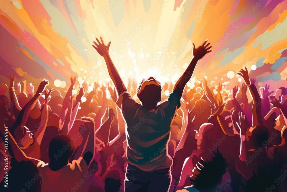 A man confidently addresses a large crowd, capturing their attention ...