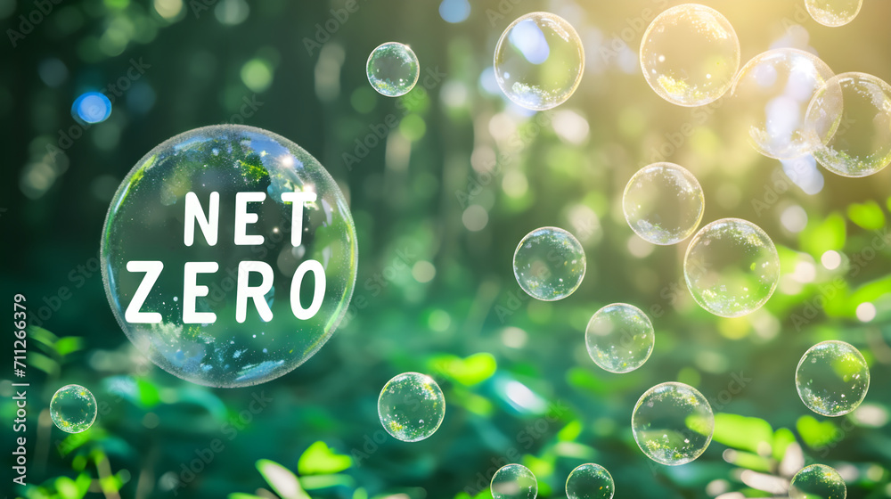 Net zero and carbon neutral concept. Net Zero text in bubbles with ...