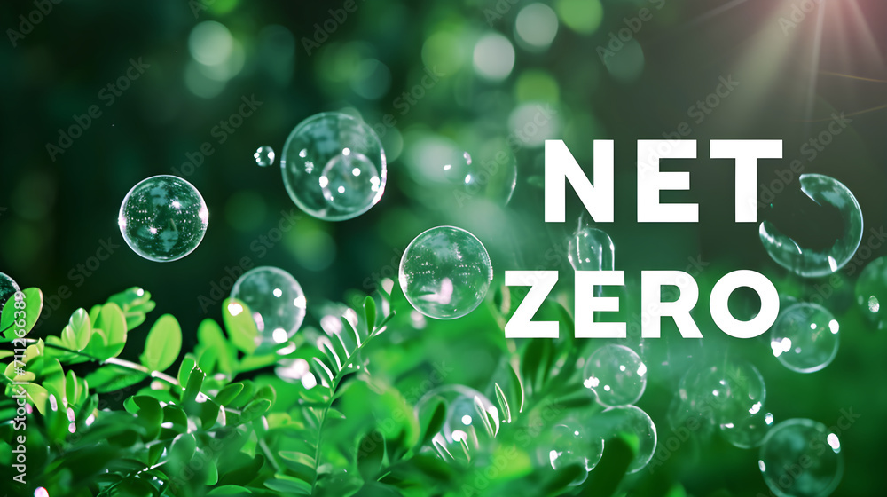 Net zero and carbon neutral concept. Net Zero text in bubbles with ...