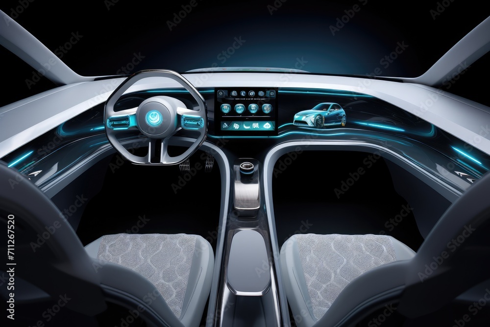 An image of a modern car with an advanced design featuring a steering ...