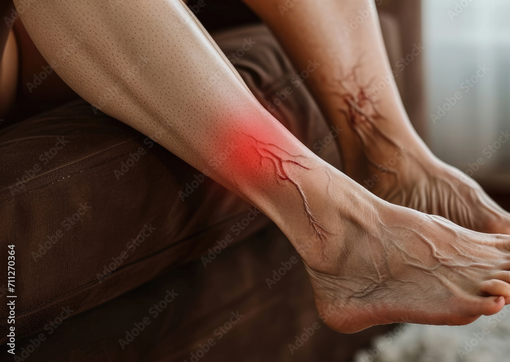 Varicosis of dilated veins on legs in a girl, leg disease Stock Photo ...