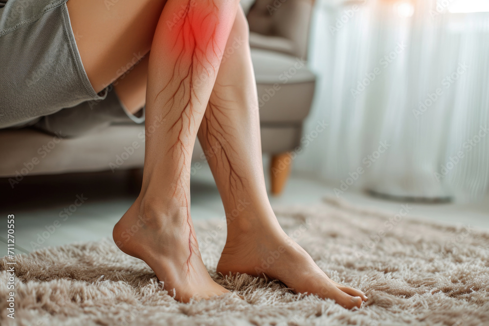 Varicosis of dilated veins on legs in a girl, leg disease Stock Photo ...