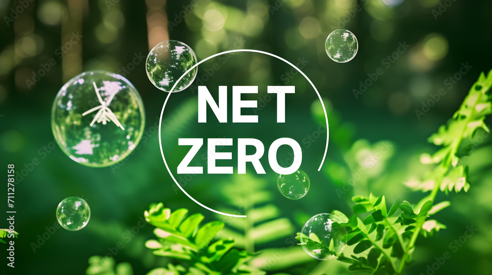 Net zero and carbon neutral concept. Net Zero text in bubbles with ...