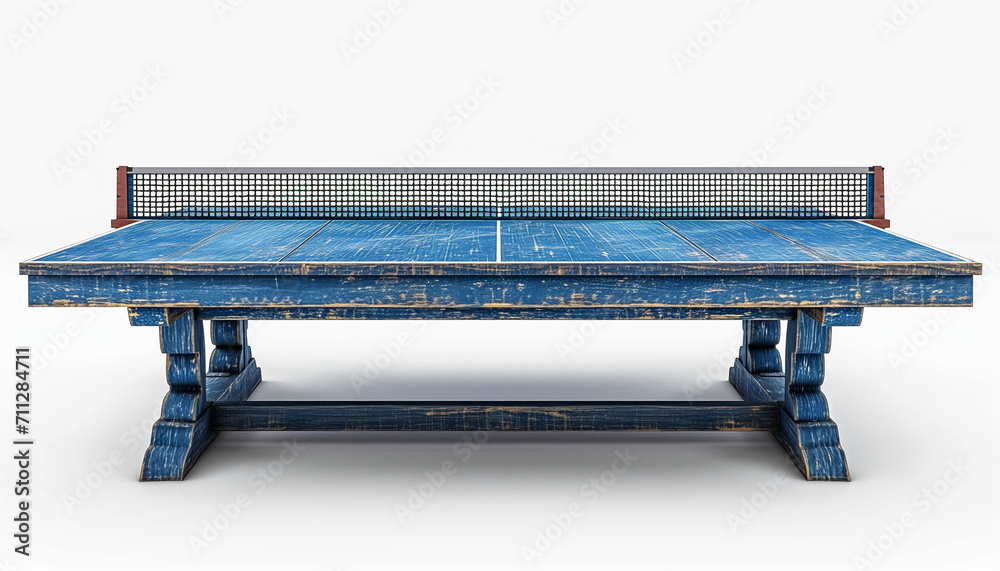 Blue vintage table of table tenis on white background. Ping pong ...