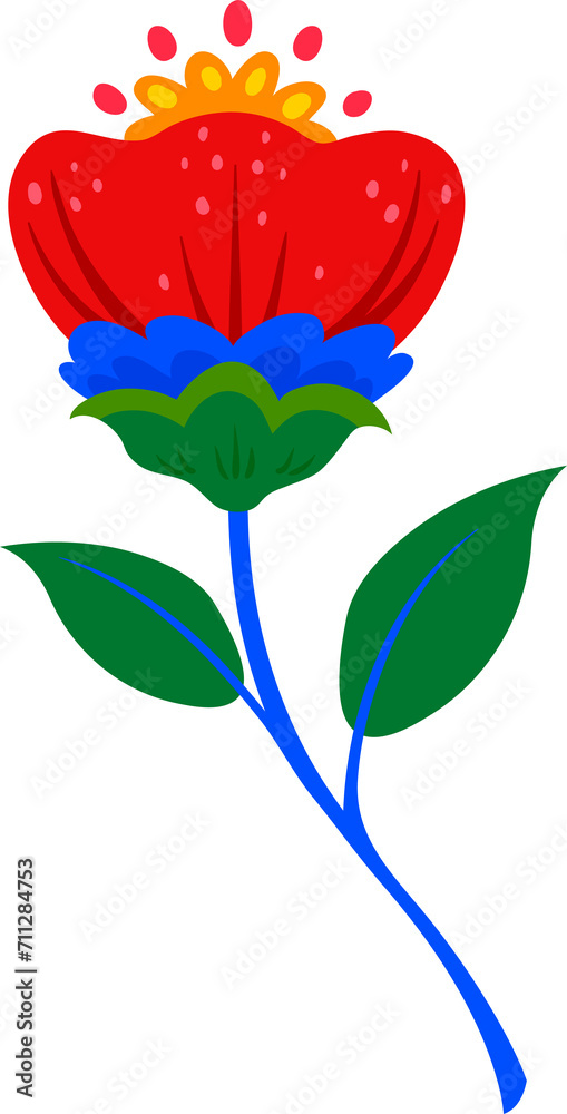 Cartoon mexican flower with green leaves and bud Stock Illustration ...