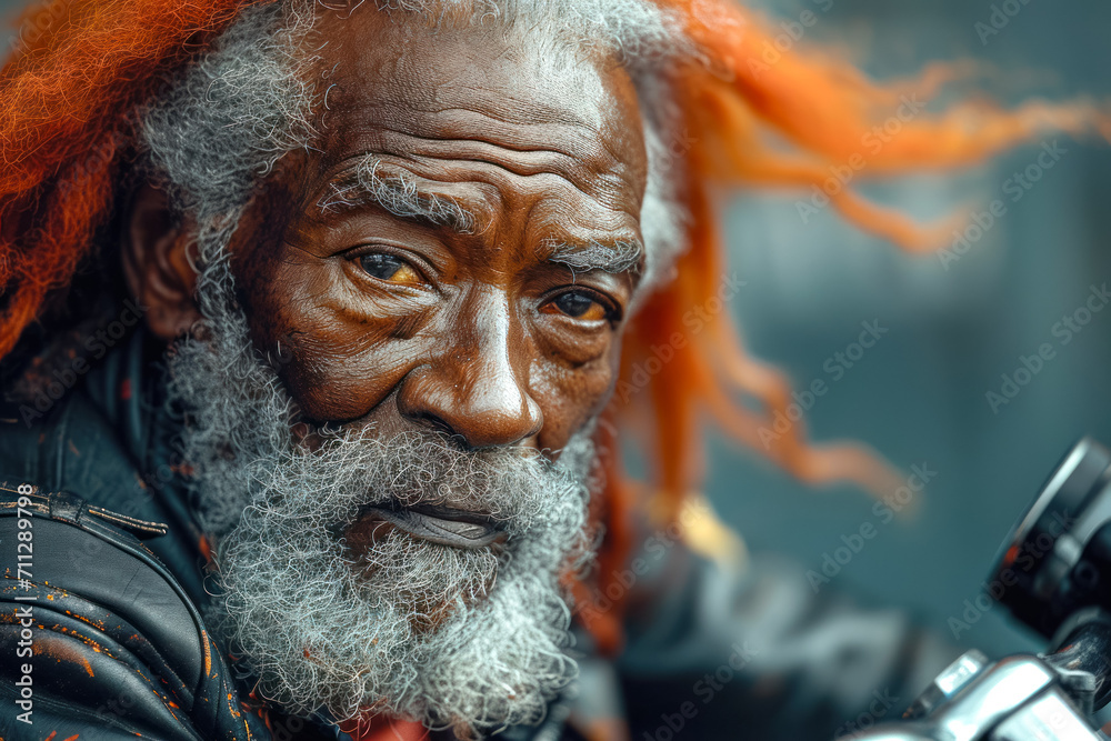 African-American biker driving a chopper, passion for motorcycles and ...