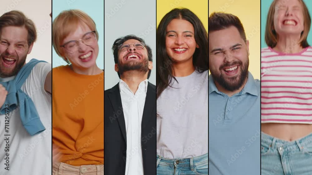 Collage of smiling happy people men women portraits diverse gender ...