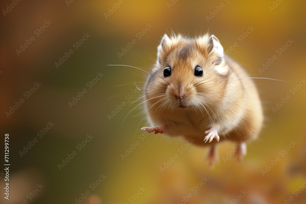 Hamster in the jump. Funny hamster, flying. cute little hamster try ...