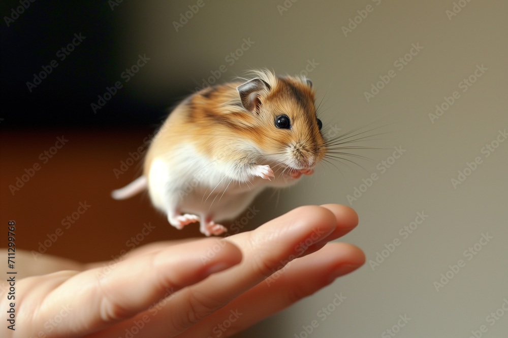 hamster in hand. cute little hamster try move to hand, hamster feeling ...