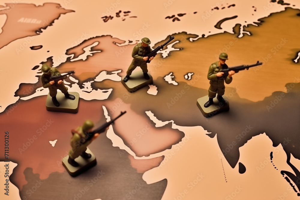 Toy soldiers war on a world map illustration Stock Illustration | Adobe ...