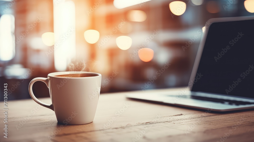 desk blur office background illustration laptop computer, business ...