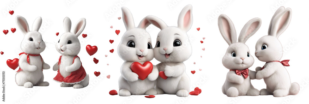 Cute and Cuddly Bunnies in Valentine's Day Poses with Hearts: Holding ...