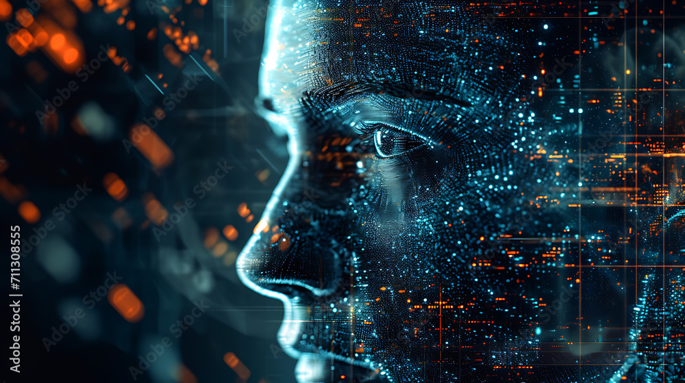 Data Portrait, Digital Human Face Symbolizing AI and Cyber Security ...
