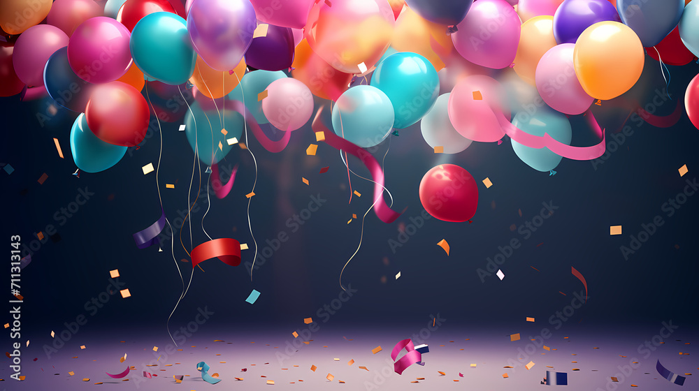 Birthday background with balloons and confetti for birthday card or ...