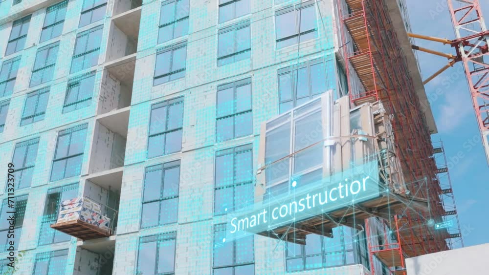 Smart construction site. Visualization of smart construction. A smart ...