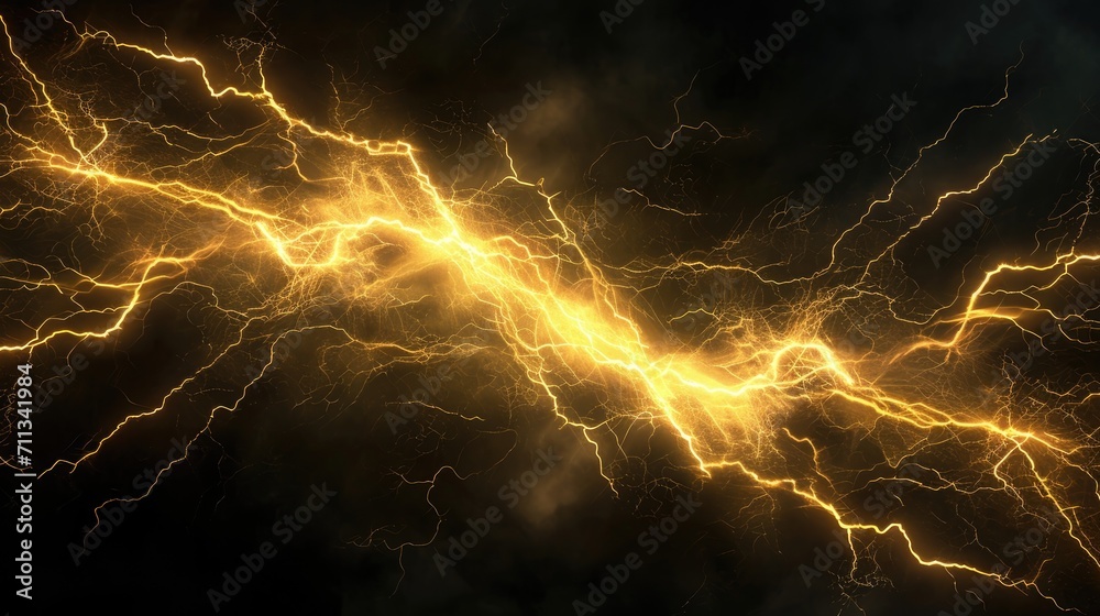 yellow lightning on night sky Stock Photo | Adobe Stock