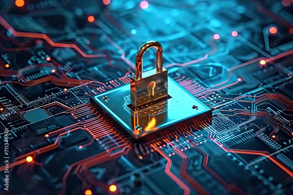 Digital fortress. Evocative image cybersecurity with array of symbolic ...