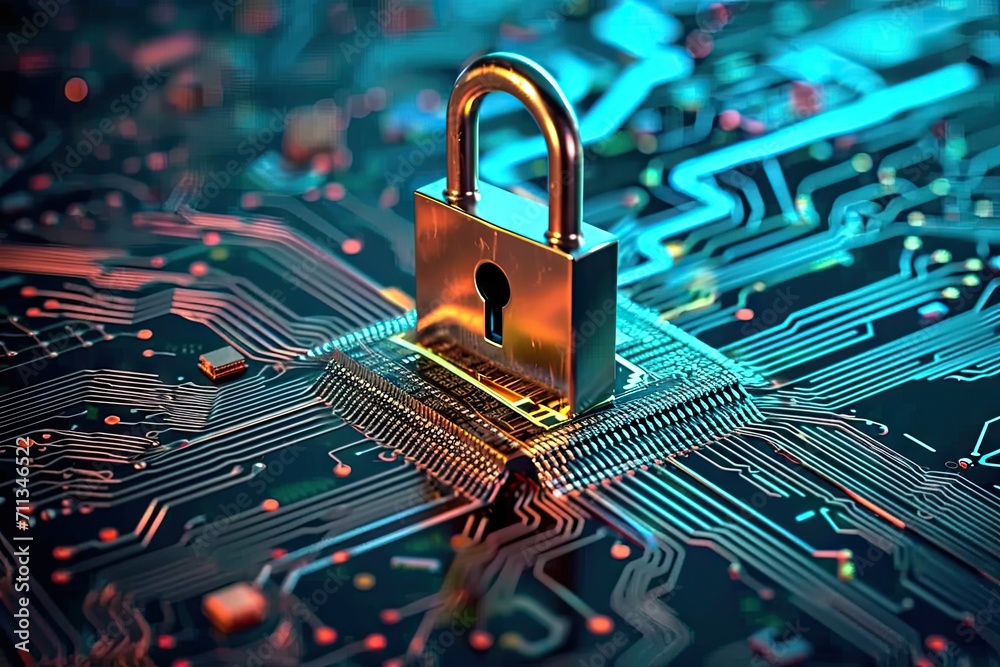 Digital fortress. Evocative image cybersecurity with array of symbolic ...