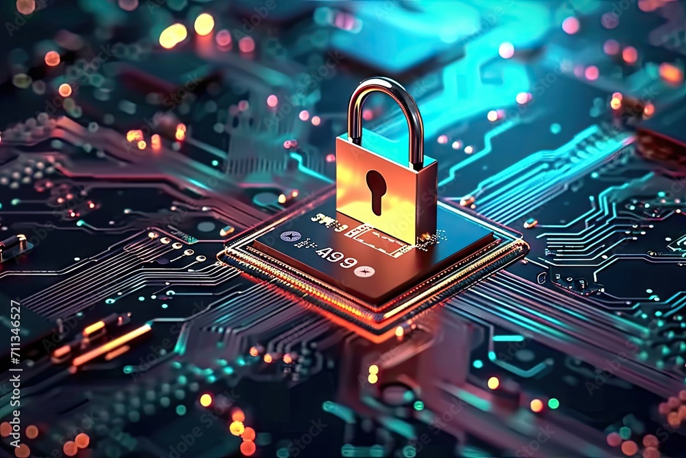 Digital fortress. Evocative image cybersecurity with array of symbolic ...