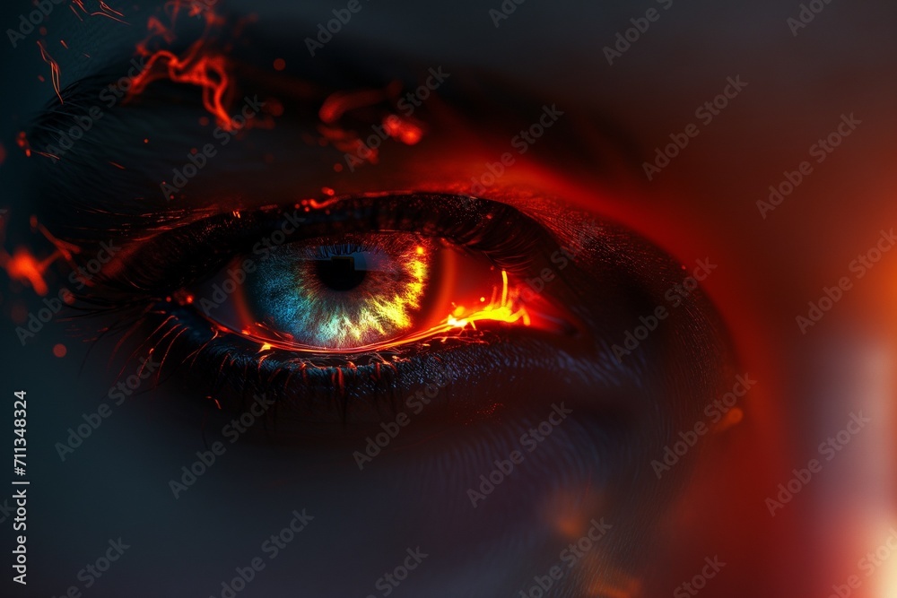 Woman's Blu eye in the dark. Piercing eyes. Burning demonic eyes. Copy ...