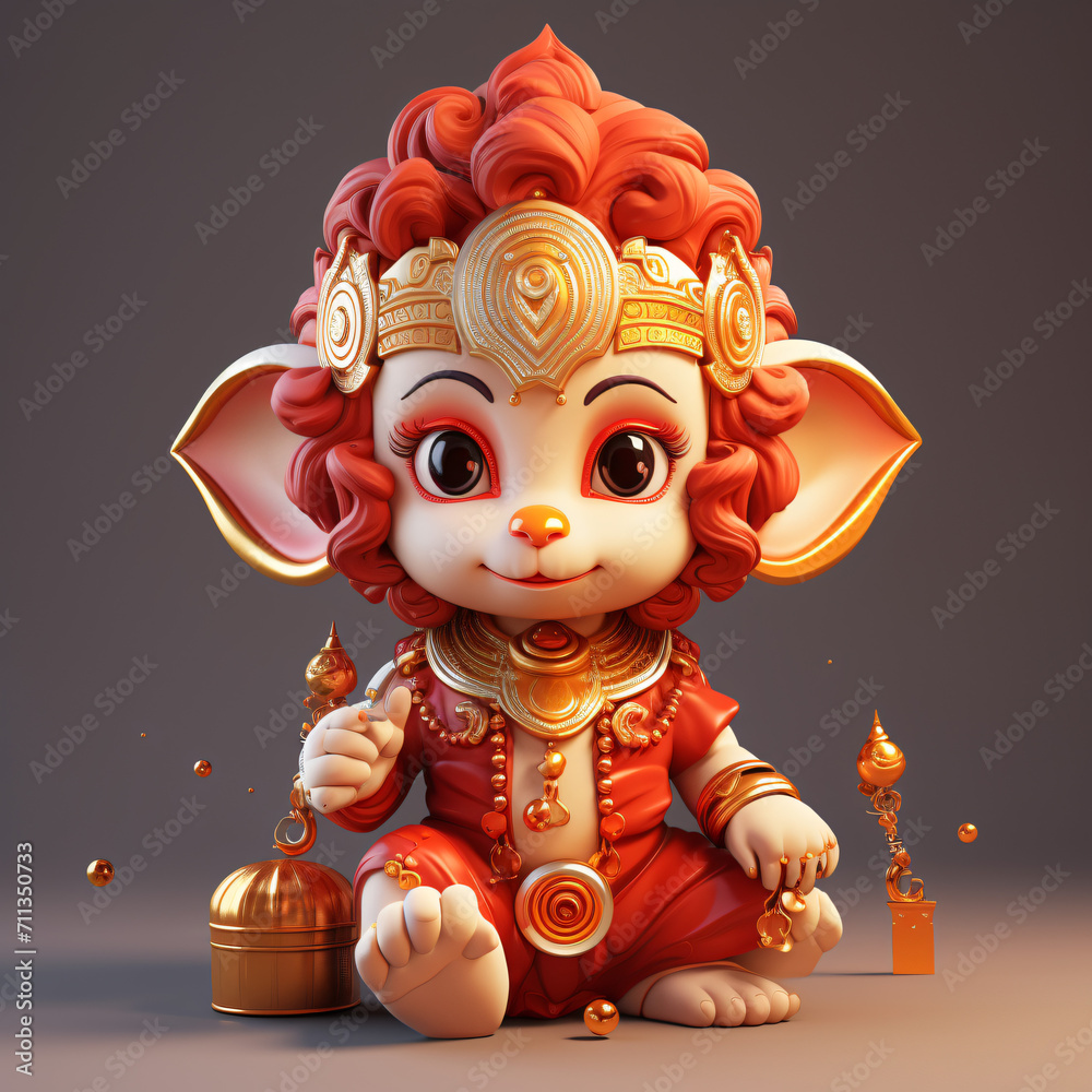 Cute baby Hindu God Hanuman cartoon character style Stock Illustration ...