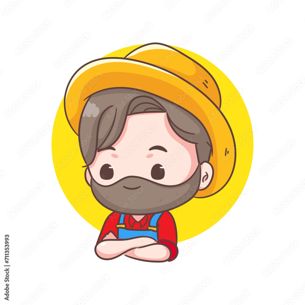 Cute farmer cartoon vector. Gardener in uniform crossed arm. Farming ...