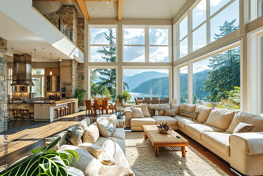 Beautiful living room interior in new luxury home with open concept ...